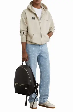 REISS Ashlam Full Zip Graphic Hoodie - Stone
