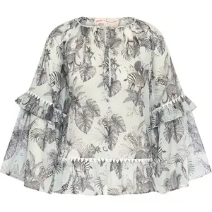MAISON COMMON Printed Batist Blouse With Ruffles - Mint