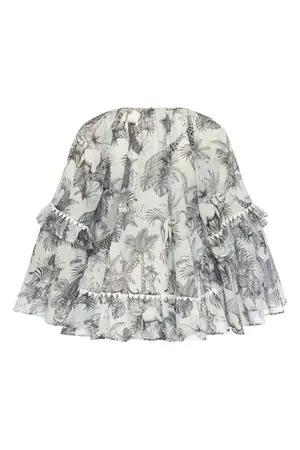 MAISON COMMON Printed Batiste Blouse With Ruffles - Mint