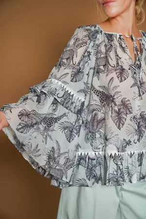 MAISON COMMON Printed Batiste Blouse With Ruffles - Mint