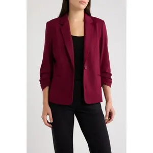Anne Klein One Button Jacket With Scrunch Sleeves - Chianti