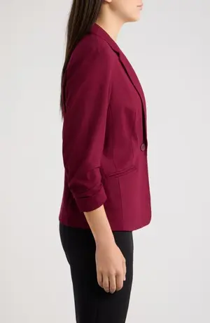 Anne Klein One Button Jacket With Scrunch Sleeves - Chianti