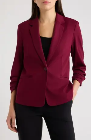 Anne Klein One Button Jacket With Scrunch Sleeves - Chianti