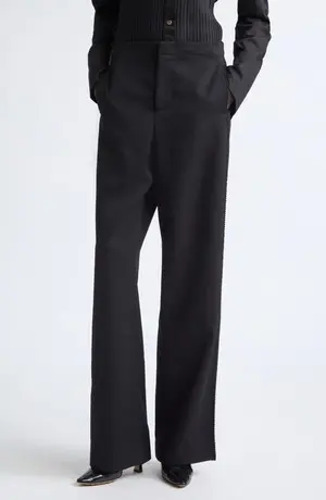 DIOTIMA Trine Side Embroidered Wool Wide Leg Pants - Black