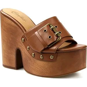 CANDIE'S Platform Slide Sandal With Buckle Detail - Tan