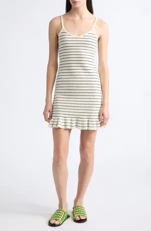 JW Anderson Striped Mini Dress With Ruffle Hem - White