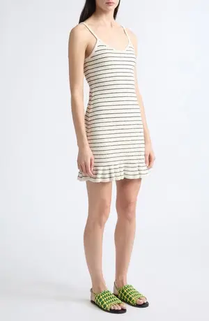 JW Anderson Striped Mini Dress With Ruffle Hem - White