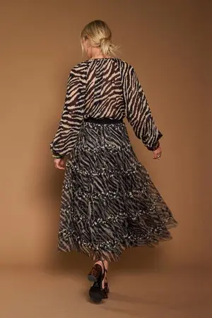 MAISON COMMON Printed Tull Skirt With Embroideryzebra Print