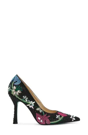 Betsey Johnson Crystal Floral Stiletto Pumps - Black Multi