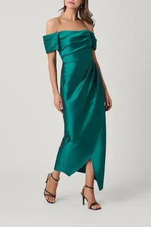 Shoshanna Satin Mikado Crowley Dress - Emerald