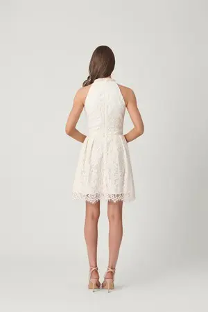 Shoshanna Ribbon Corded Lace Halterneck Mini Dress