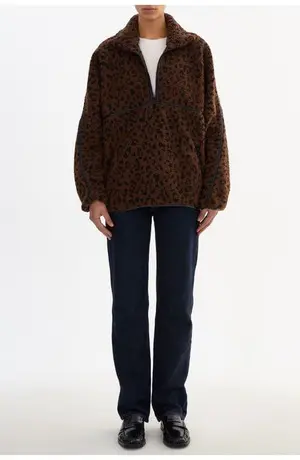 LAMARQUE Helsa Polar Fleece Pullover With Faux Leather Piping