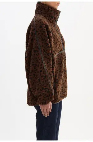 LAMARQUE Helsa Polar Fleece Pullover With Faux Leather Piping
