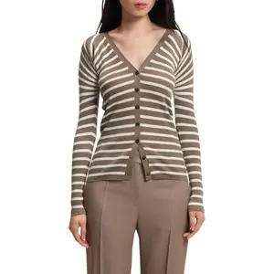 BOSS Fayani Striped Wool Cardigan - Walnut Stripe