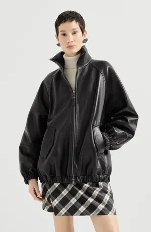 Brunello Cucinelli Nappa Leather Bomber Jacket With Monili