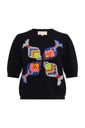 MAISON COMMON Embroidered Half Sleeve Pullover - Black