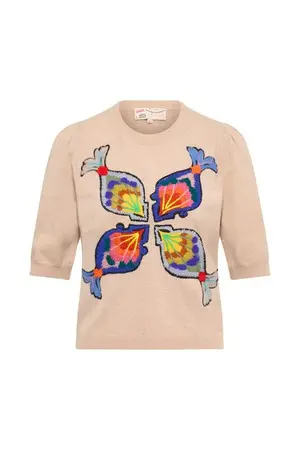 MAISON COMMON Embroidered Half Sleeve Pullover - Sand