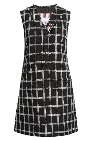 Thom Browne Windowpane Check V-neck Cardigan Dress