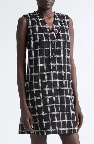 Thom Browne Windowpane Check V-neck Cardigan Dress