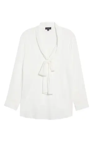 TAHARI ASL Draped Tie Neck Long Sleeve Crepe Shirt