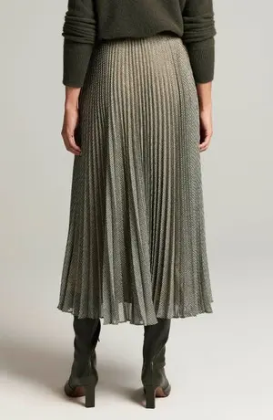 Vince Sheer Houndstooth Pleated Midi Skirt