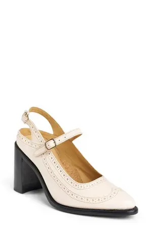 THE OFFICE OF US Mrs. Russel Leather Slingback Mary Jane Pump With Brogue Detailing - Ecru