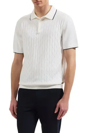Bugatchi Argyle Short Sleeve Polo Sweater - Chalk