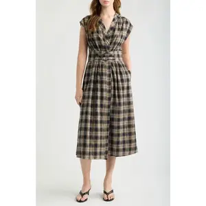 Deluc Elton Plaid Cotton Midi Dress - Black Checks