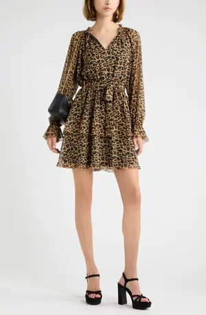 Chelsea28 Floral Chiffon Tiered Mini Dress - Leopard