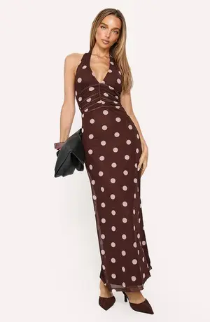 Princess Polly Saviana Halter Ruched Maxi Dress