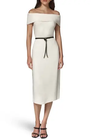 DONNA KARAN WEEKEND Off-the-shoulder Knit Dress With Belt
