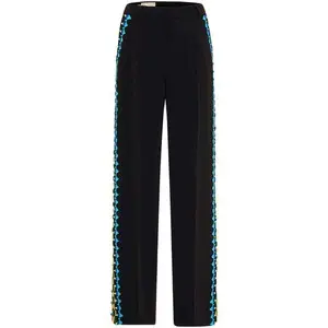 MAISON COMMON Wide Leg Trousers With Macrame Ribbons - Black/multicolour