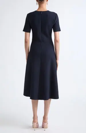 Oscar De La Renta Mixed Botanical Jacquard Sweater Dress - Navy