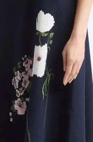 Oscar De La Renta Mixed Botanical Jacquard Sweater Dress - Navy