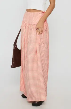 Princess Polly Analeah Gingham Side Tie Maxi Skirt