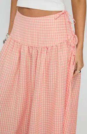 Princess Polly Analeah Gingham Side Tie Maxi Skirt