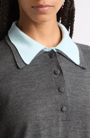 Plan C Double Collar Long Sleeve Merino Wool & Silk Polo