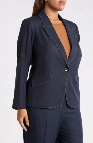 TAHARI ASL Denim Blazer With Peak Lapels
