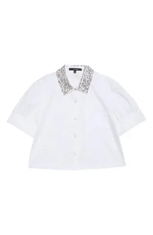 TOCCIN Zadie Rhinestone Embellished Stretch Poplin Cropped Shirt