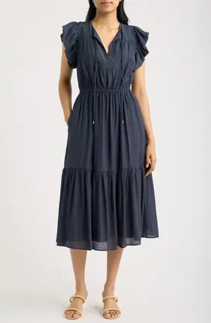 Julia Jordan Stripe Tiered Midi Dress - Navy