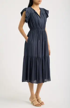 Julia Jordan Stripe Tiered Midi Dress - Navy