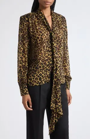TOCCIN Kaila Tie Neck Chiffon Top - Leopard