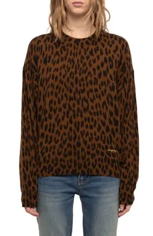 Zadig&Voltaire Soulo Leopard Print Wool & Cashmere Crewneck Sweater - Caramel