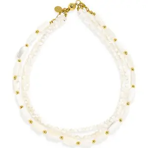 MELANIA CLARA Freshwater Pearl Three Strand Necklace - Pearl White
