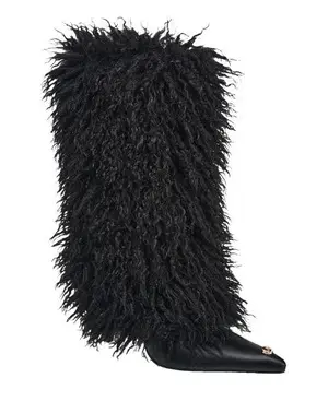 True Religion Faux Fur Trimmed Knee High Boots - Black