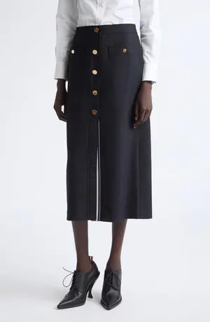 Thom Browne Button-front Wool Midi Skirt - Navy
