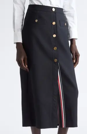 Thom Browne Button-front Wool Midi Skirt - Navy