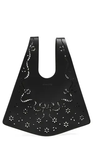 Simone Rocha Mini Lasercut Leather Shopper Black