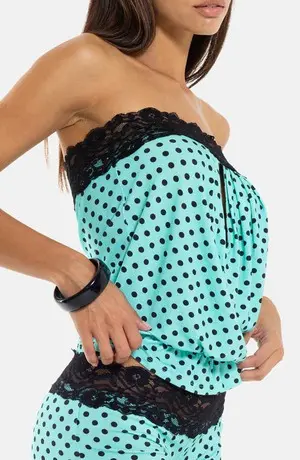 JADED LONDON Polka Dot Strapless Top With Lace Trim