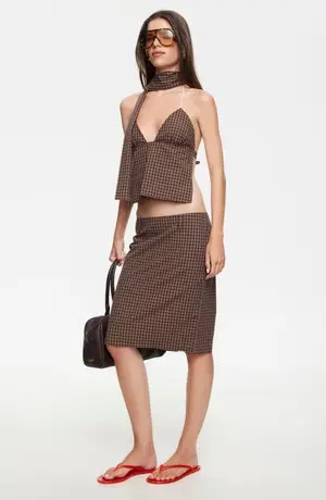 Lioness Play On Plaid Halter Top With Neck Scarf
